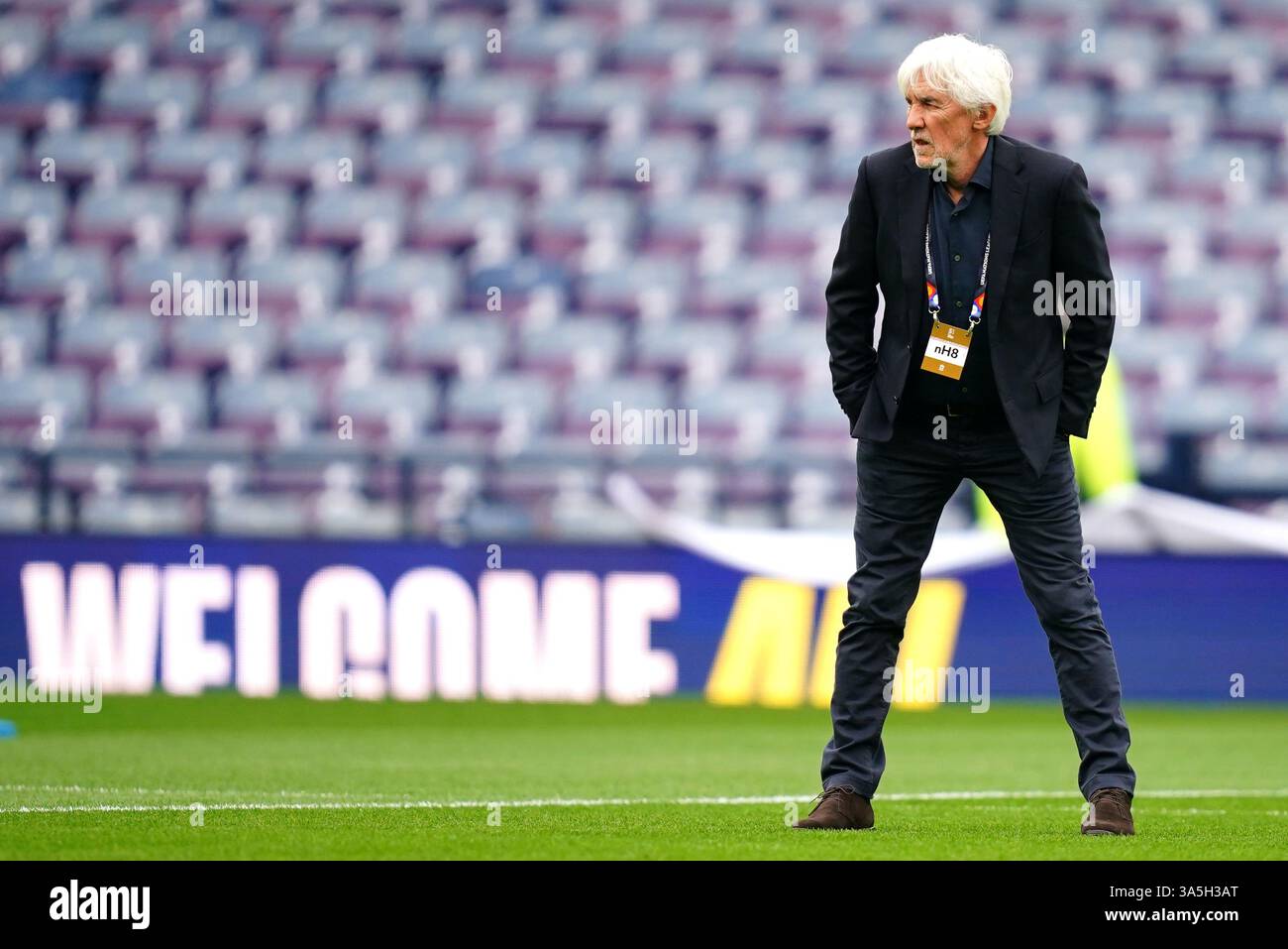 Greece head coach Ivan Jovanovic inspects the pitch before the UEFA ...