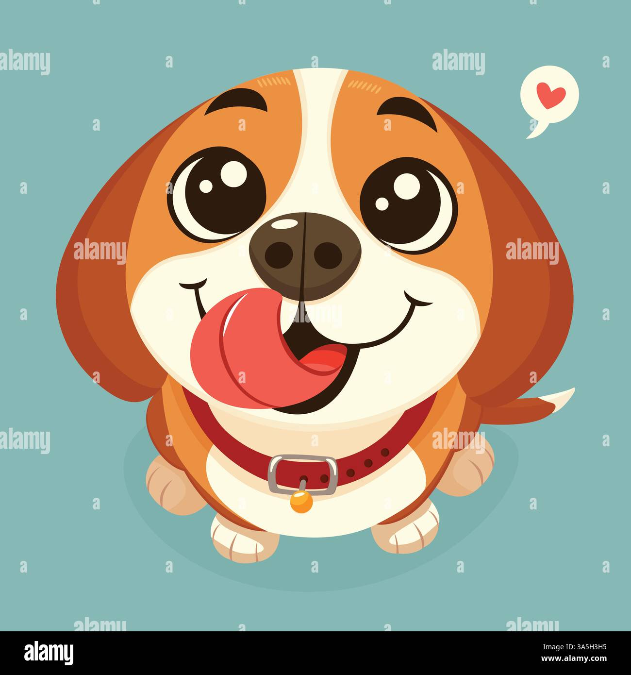 Cute Puppy with Tongue Out Looking Up Flat Vector Illustration Stock ...