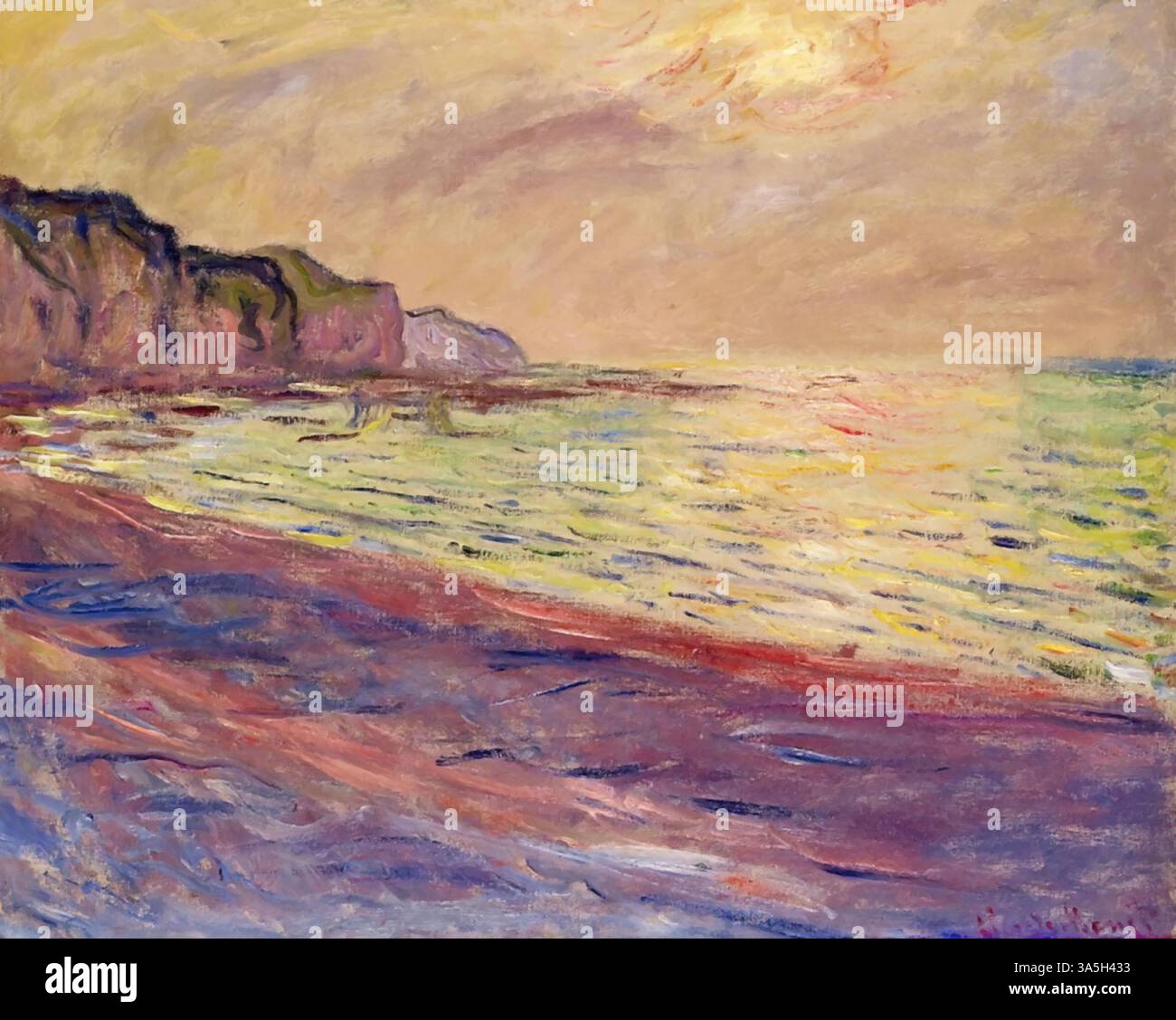 The beach at Pourville, sunset, 1882 (Painting) by Monet, Claude (1840 ...