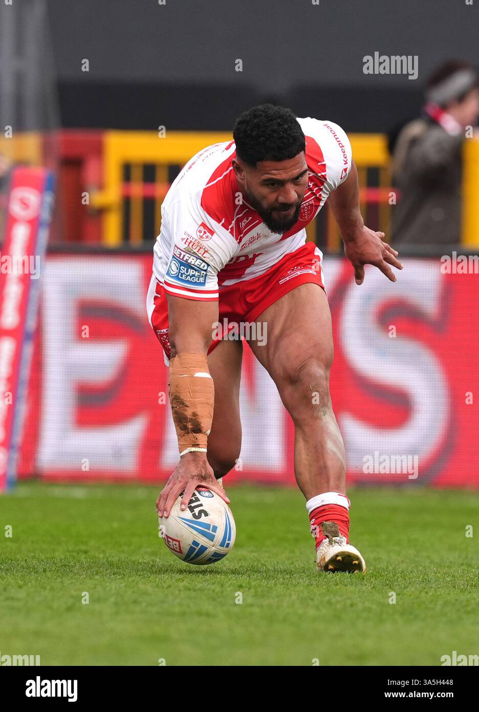 Hull KR's Kelepi Tanginoa scores his side's third try of the game ...