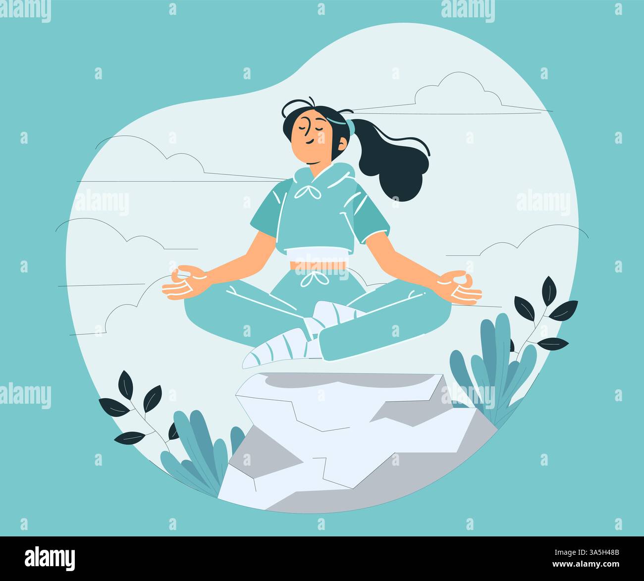Minimalist Yoga Meditation Illustration - Woman Floating in Zen Pose ...