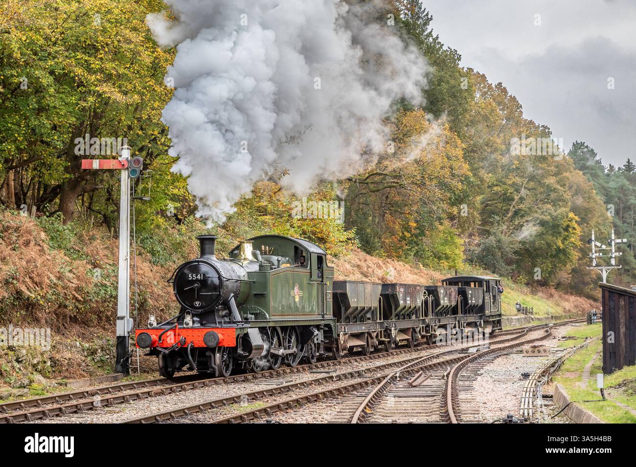 BR '4575' 2-6-2T No. 5541 arrives at Parkend on the Dean Forest Railway ...
