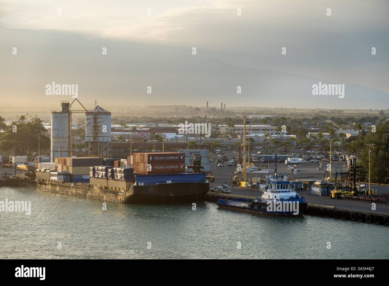 Commercial Port At Kahului Harbor Maui Island Hawaii, Container Barge ...
