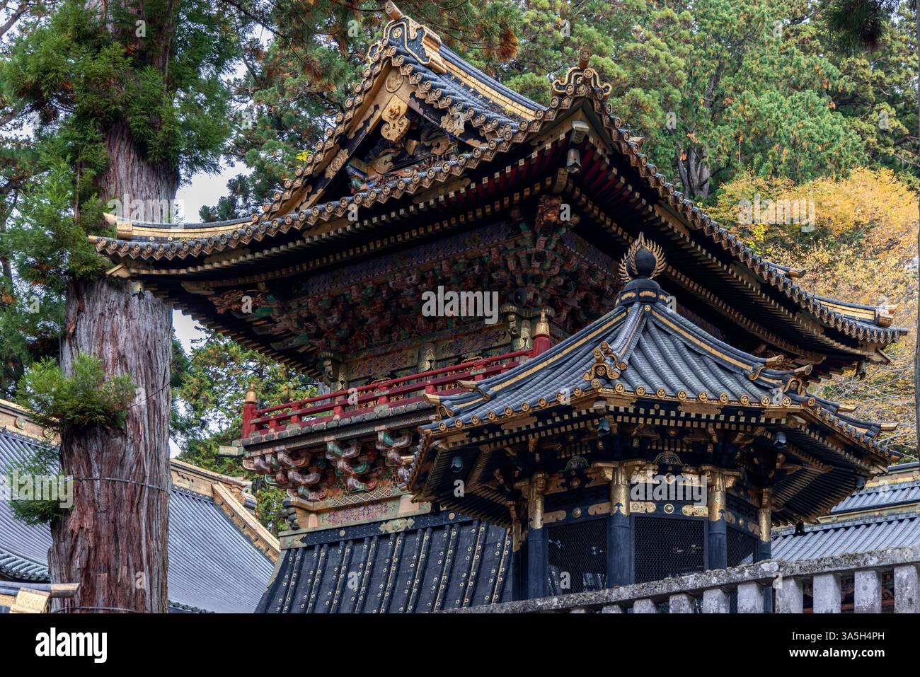 Historic Bell Tower at Toshogu Shrine in Nikko Japan with intricate ...