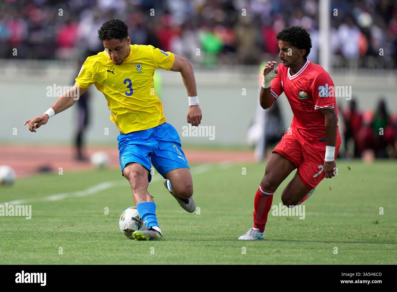 Gabon's Jérémy Oyono, left, challenges Kenya's Mohammed Bajaber during ...