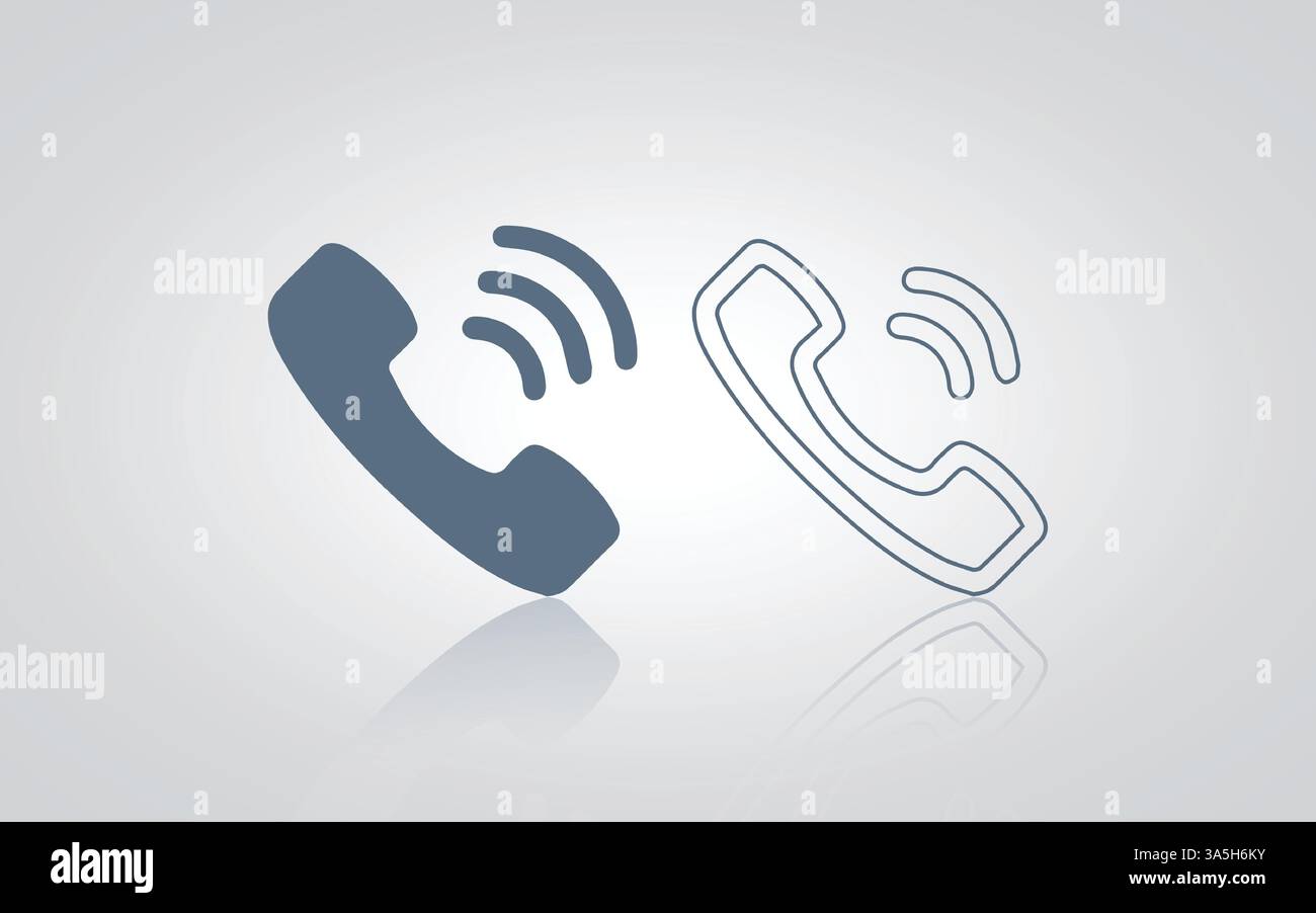 Call icons, ringing phone sign outline with a silver background Stock ...