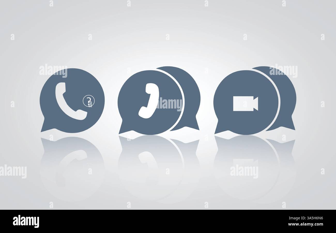 Call icons, ringing phone sign, missed call, video call, with a silver ...