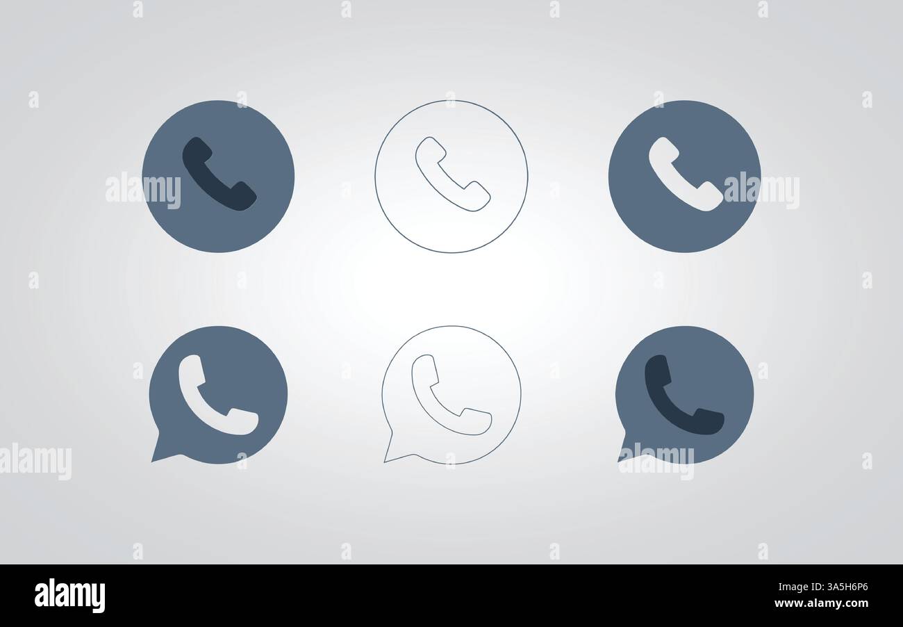 Set of WhatsApp call icons also outline, call receiver, with a silver ...