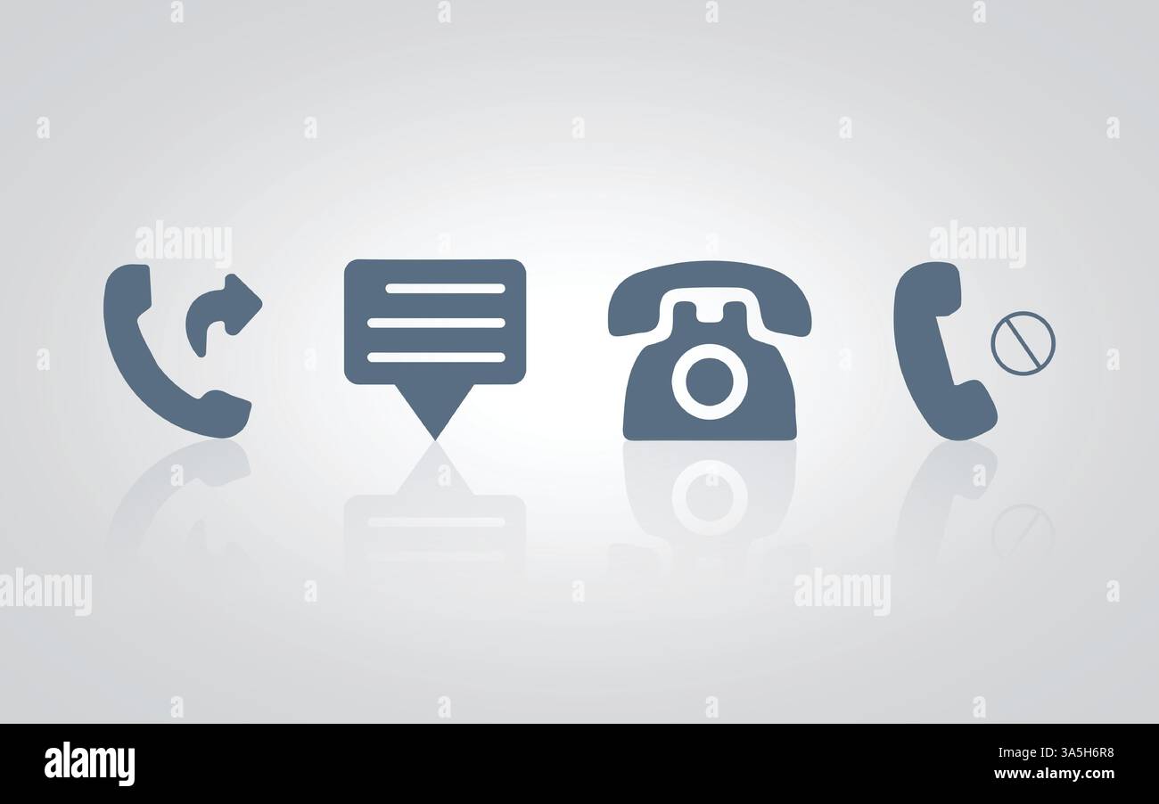 Call icons, telephone sign, chat, message, with a silver background ...