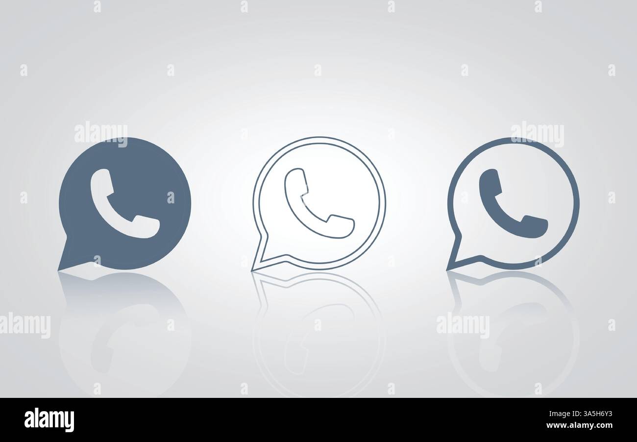 Set of WhatsApp icons also outline, call receiver, with a silver ...