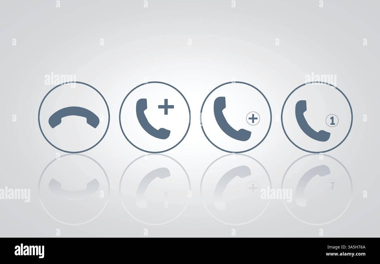 Set of call icons with a circle, telephone sign, with a silver ...