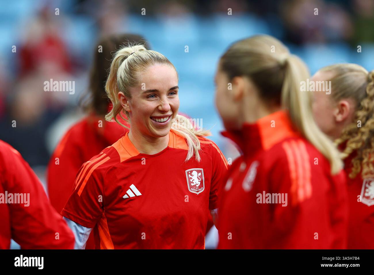 Birmingham, UK. 23rd Mar, 2025. Missy Bo Kearns of Aston Villa warms up ...