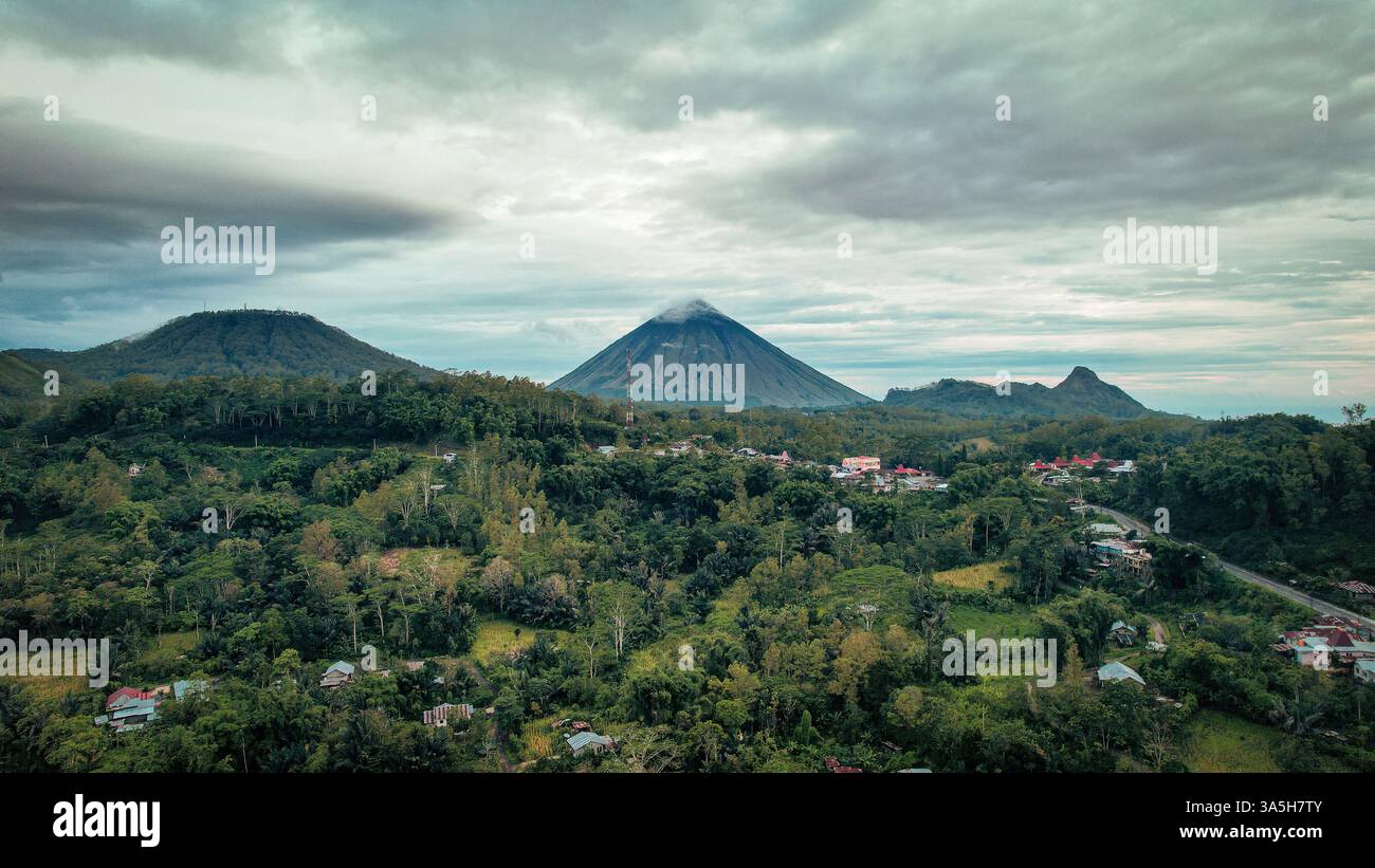 Aerial View of Mount Inerie in the Morning with Forest and Mist Stock ...