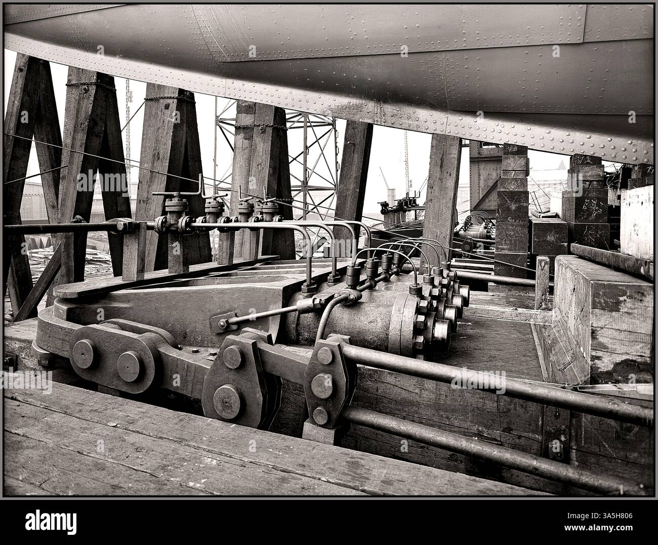 View of the hydraulic launch rams of the RMS Titanic, seen from the ...