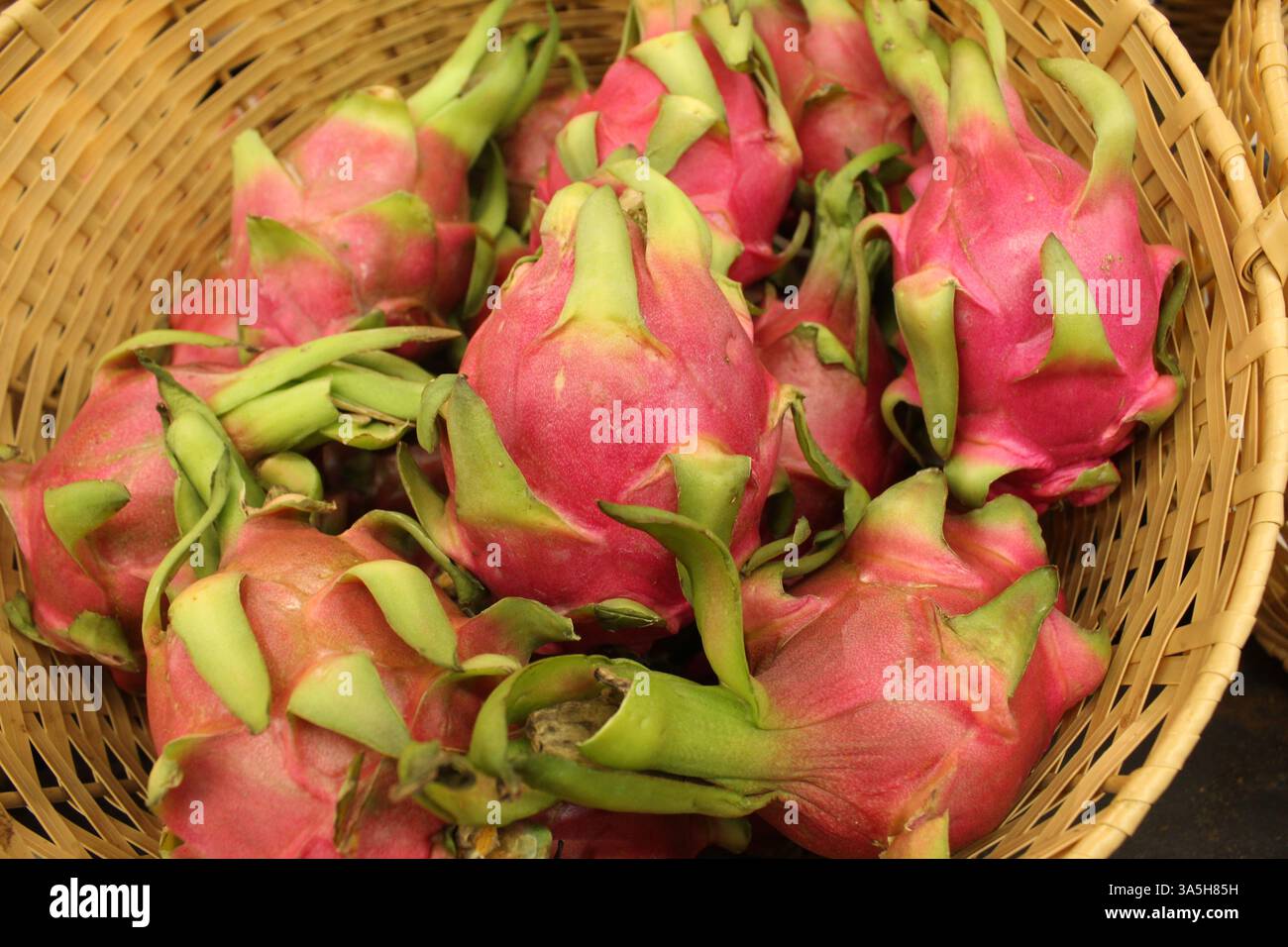 pitahaya dragon fruit in a wicker basket. Horizontal Photo Stock Photo ...