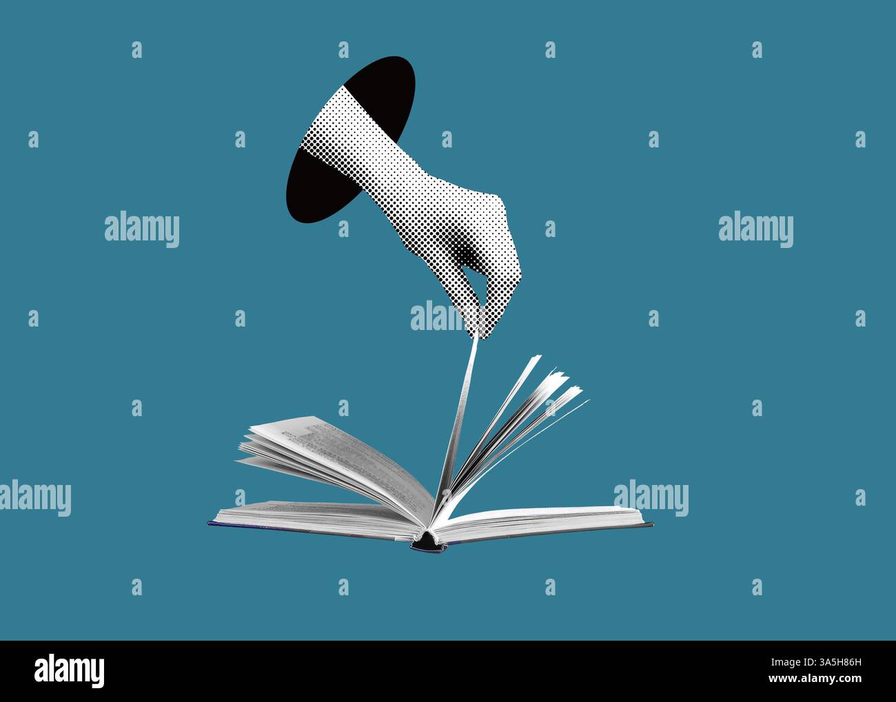 Open book, hand turning blank pages, literature and education concept ...