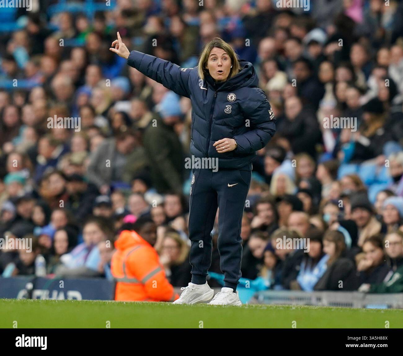 Manchester, UK. 23rd Mar, 2025. Sonia Bompastor manager of Chelsea ...