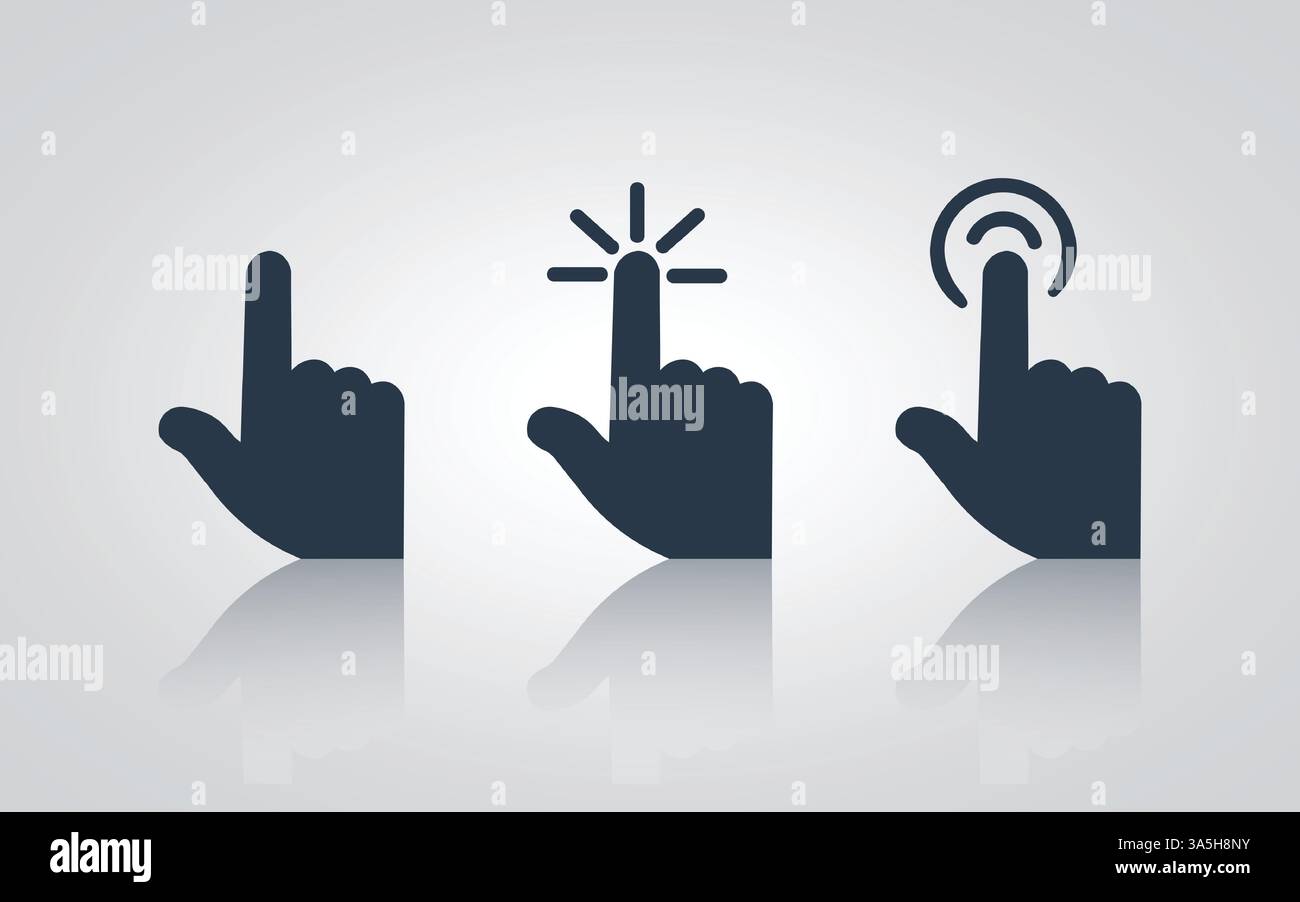 Clicking and browsing gesture hand signs, Hand gesture icons with a ...