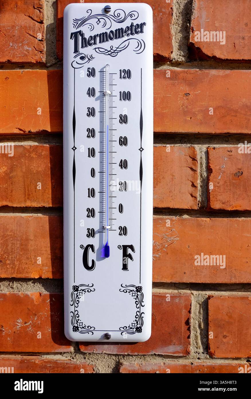 Ancient thermometer on a brick wall Stock Photo - Alamy