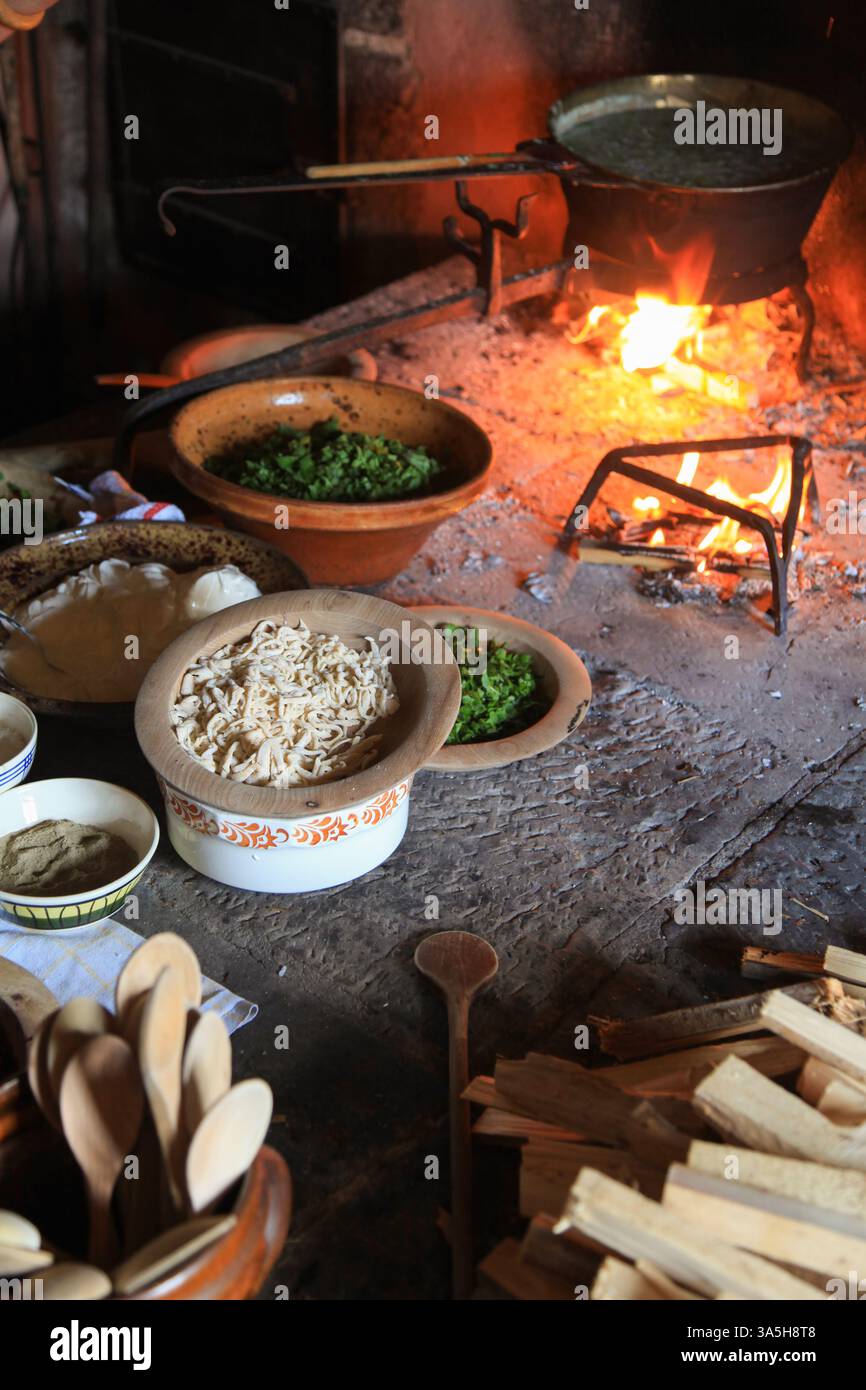 Cooking in an old farmhouse kitchen like in the old days Stock Photo ...