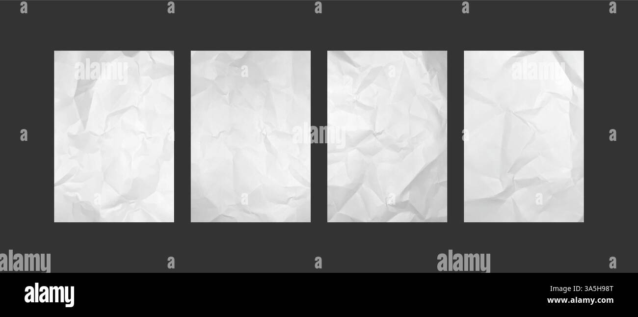 Crumpled paper sheets with wrinkles. Empty white pages with realistic ...
