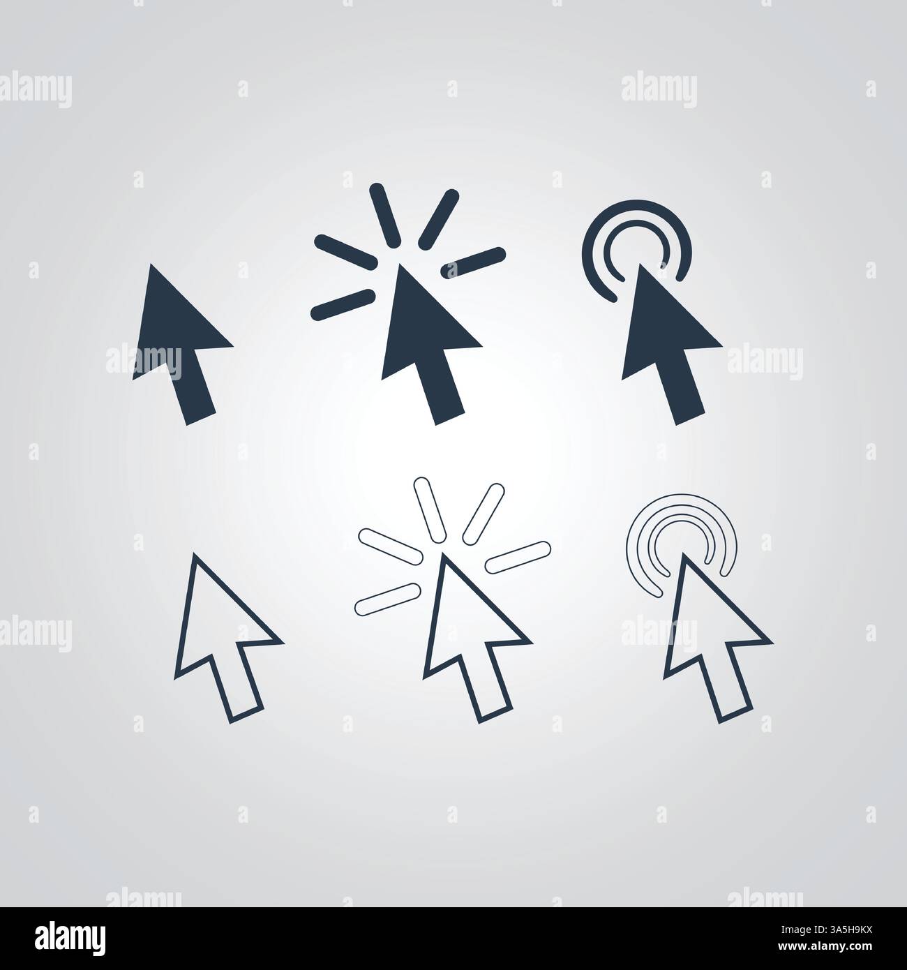 Set Of Flat Modern Cursor Icons Mouse Icons Actions With A Silver Background Stock Vector