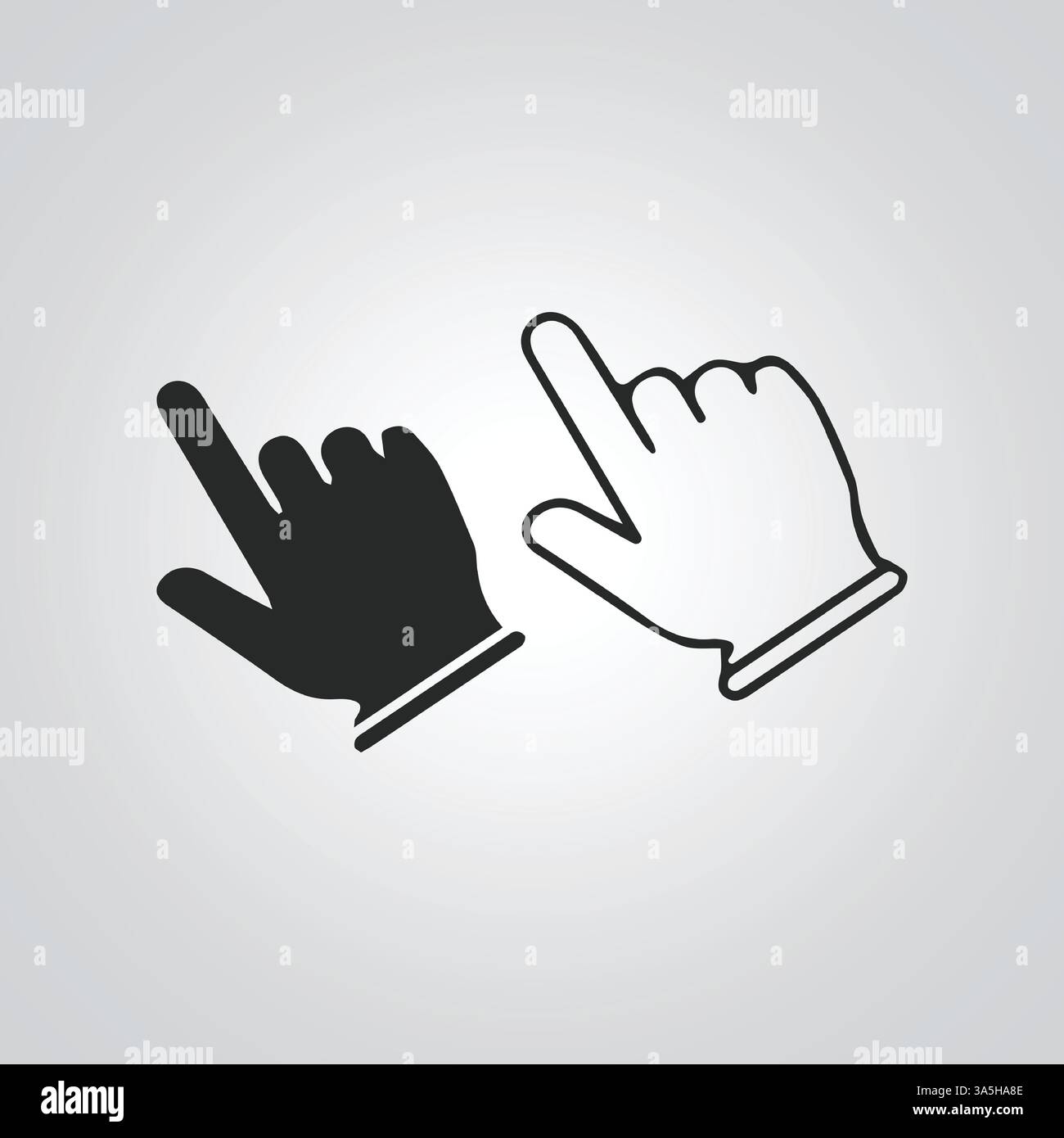 Cursor finger icon right hand also outlined with black color, hand ...