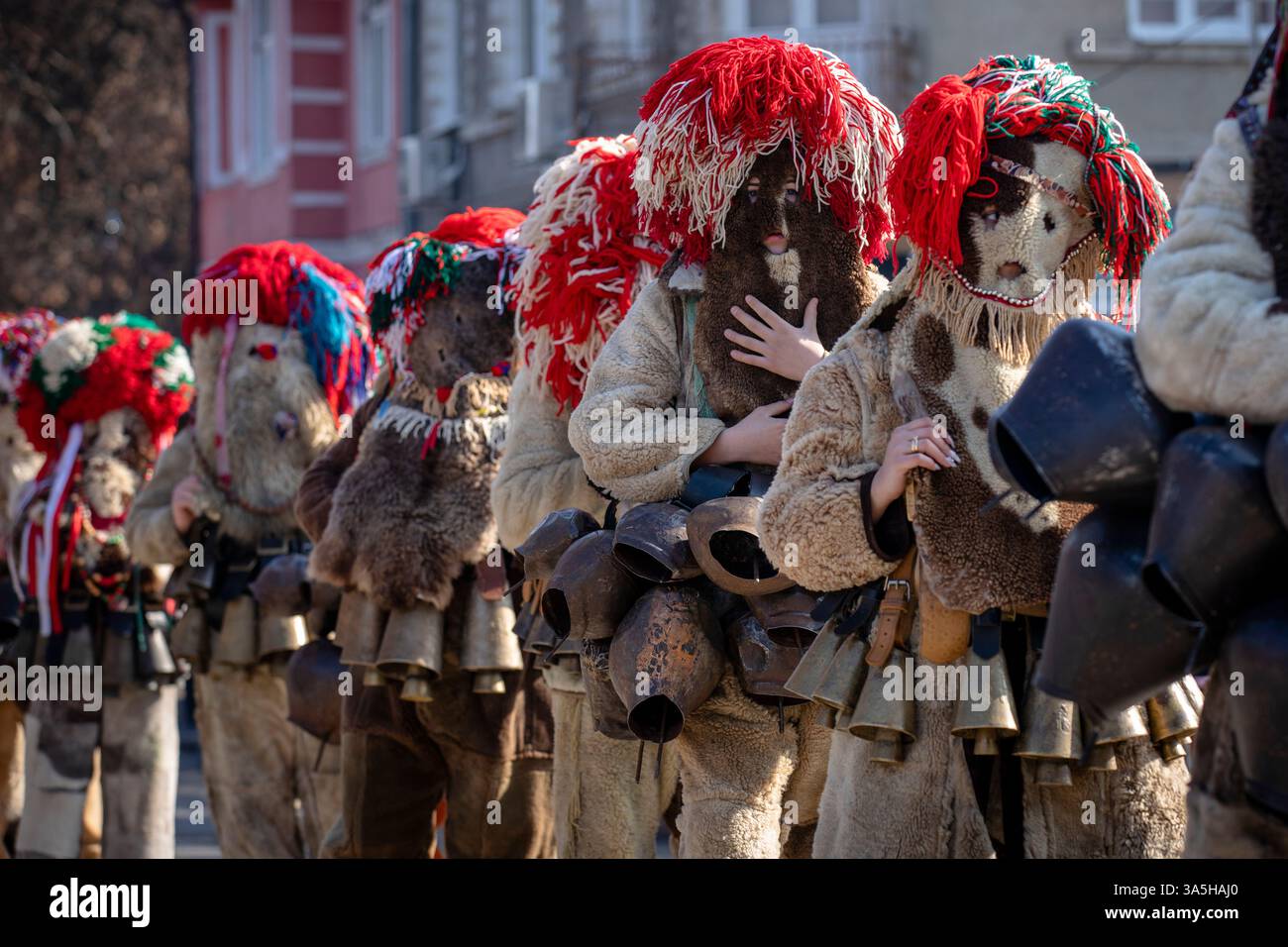 Kyustendil, Bulgaria - February 15, 2025.: Men dressed in traditional ...