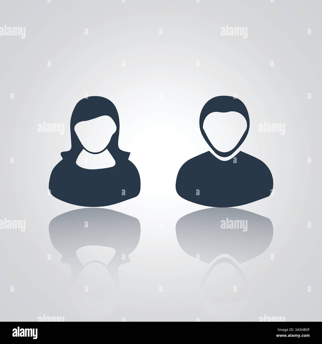 Pictograms of a man and a woman avatar, a face with a woman's long hair ...