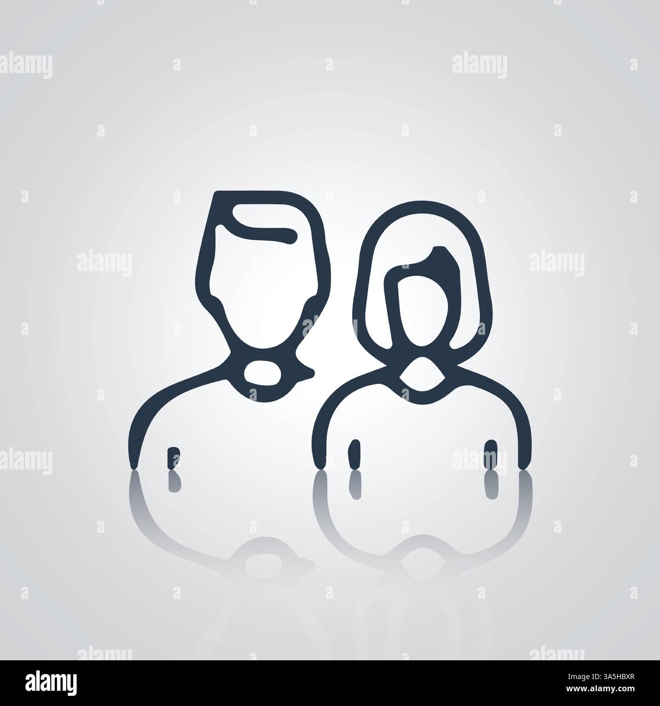 Pictograms of a man and a woman in outline, an avatar, a face, and a ...