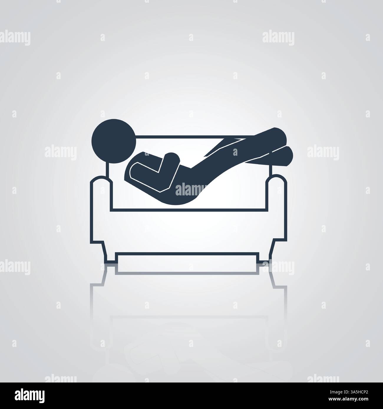 Resting man icon, relaxing on sofa, with a silver background Stock ...