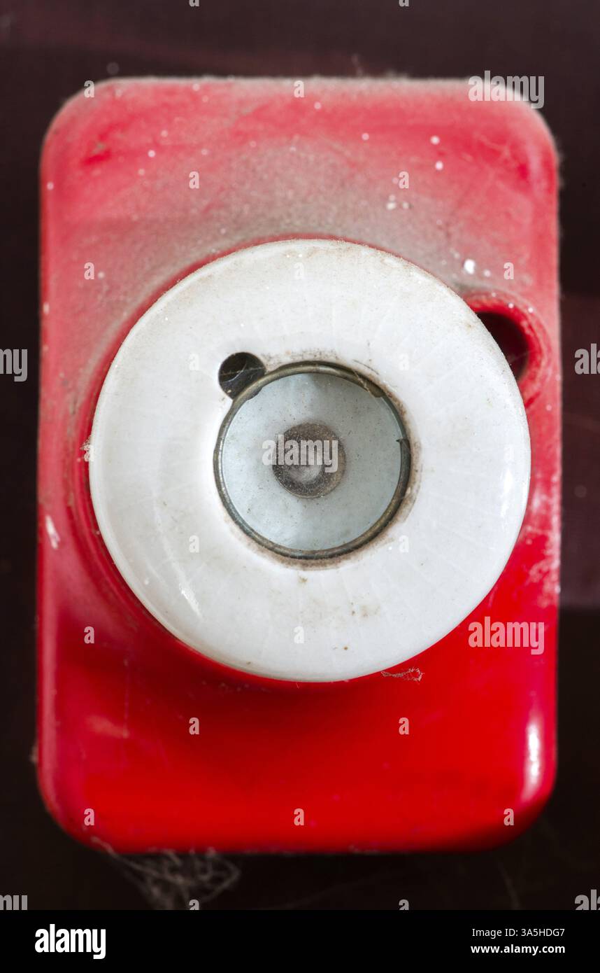 Red vintage electrical fuse. Switchboard Stock Photo - Alamy