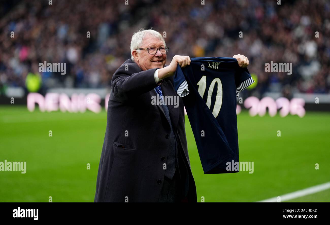Sir Alex Ferguson plays tribute to the late Dennis law before the UEFA ...
