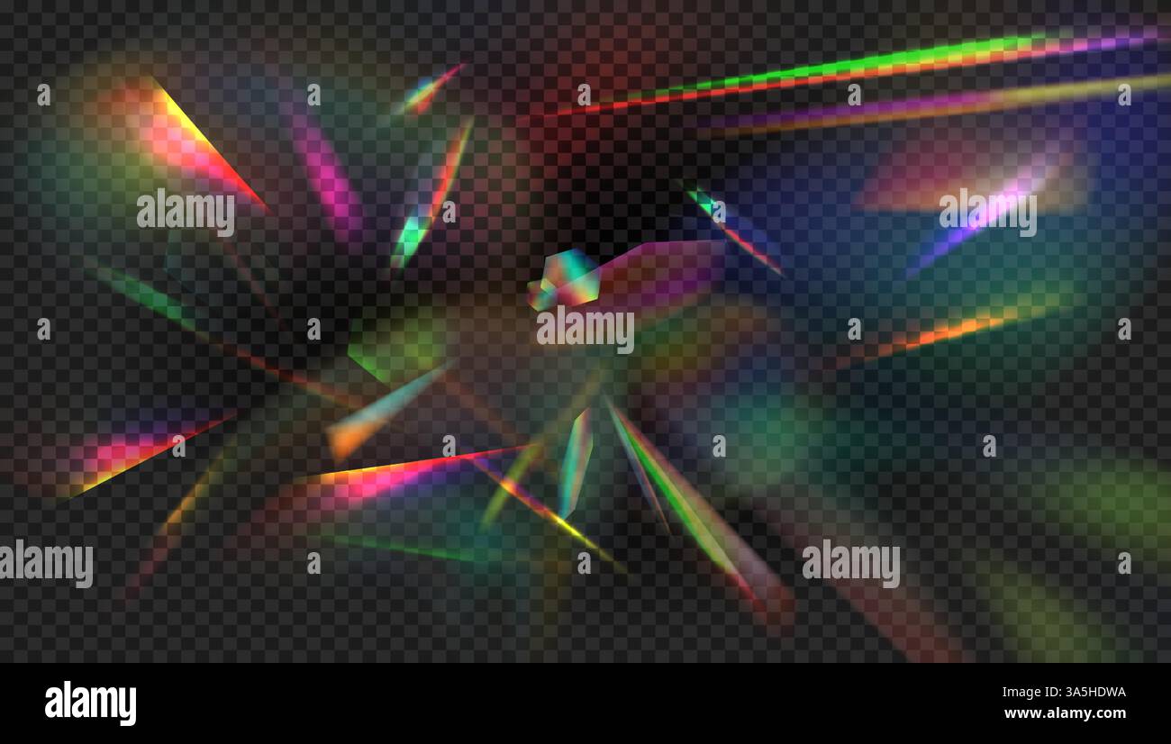 Rainbow flare. Prism light reflection with rainbow flares. Crystal sparkle burst, diamond ...