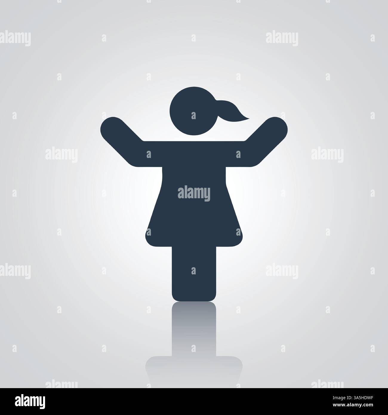 Girl hands up icon. Simple flat style. Woman raised two hands Stock ...