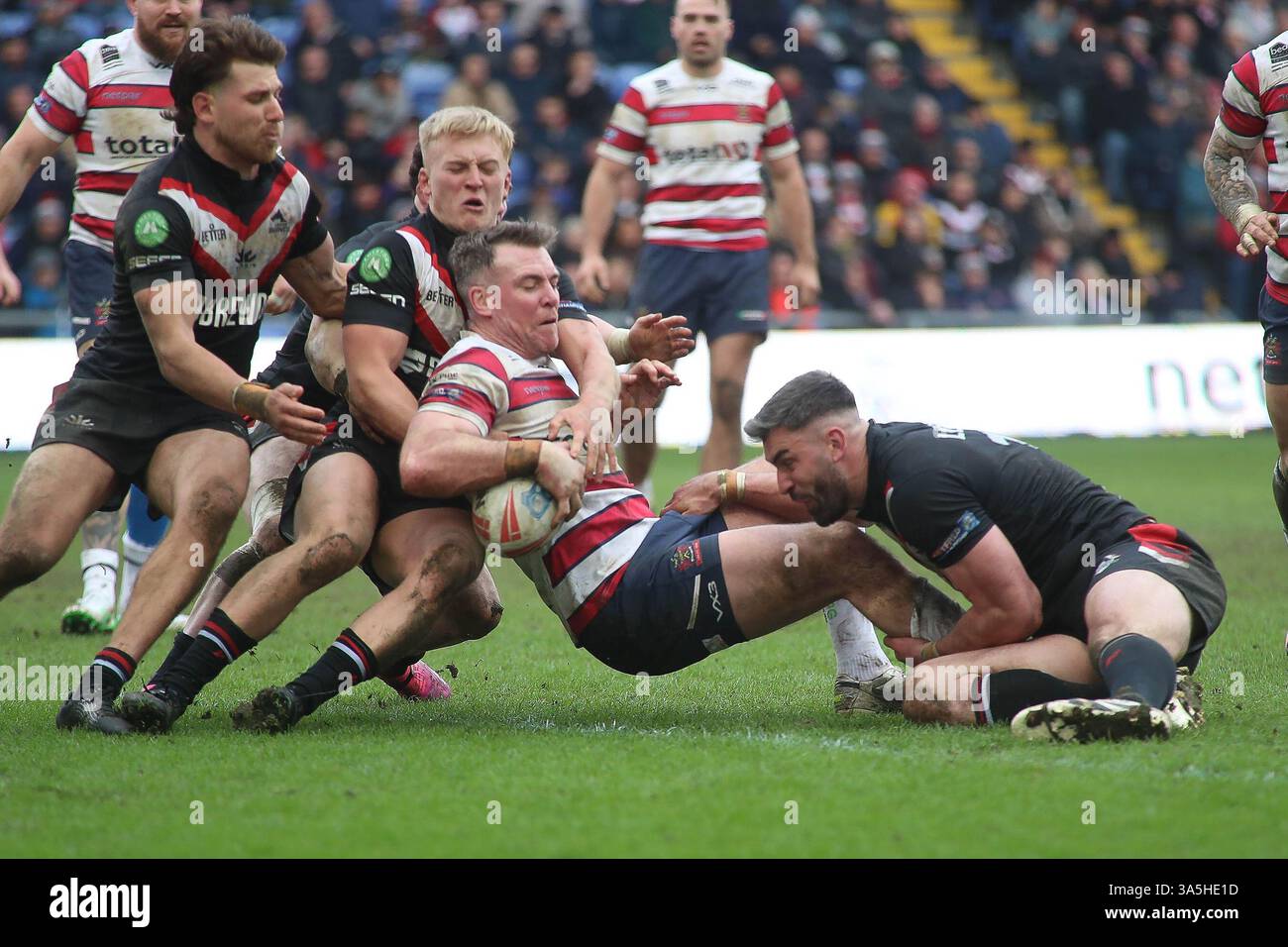 Oldham, England on 23 March 2025. Matty Ashurst scores a try *** during ...