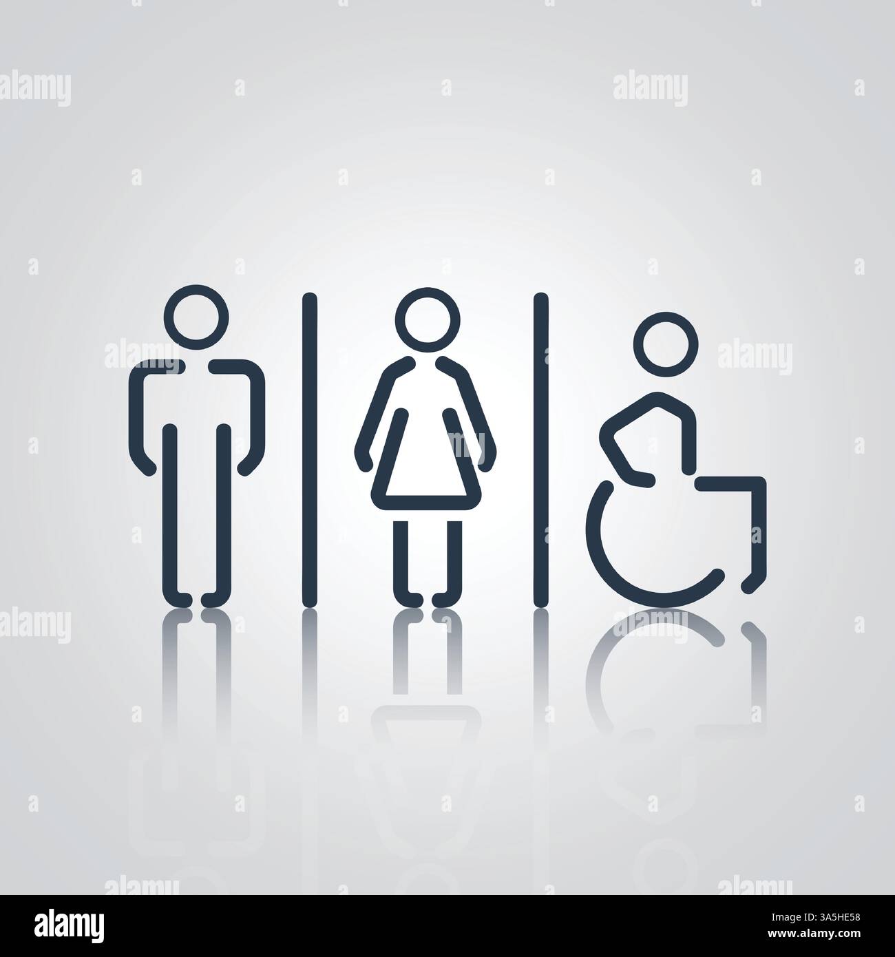 Unique pictograms of a man and a woman, unique design wheelchair, signs ...
