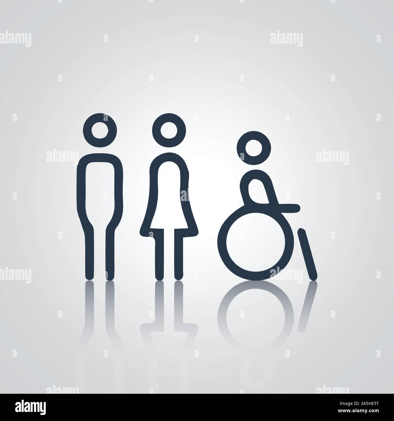 Unique pictograms of a man and a woman, unique wheelchair, signs, icons ...