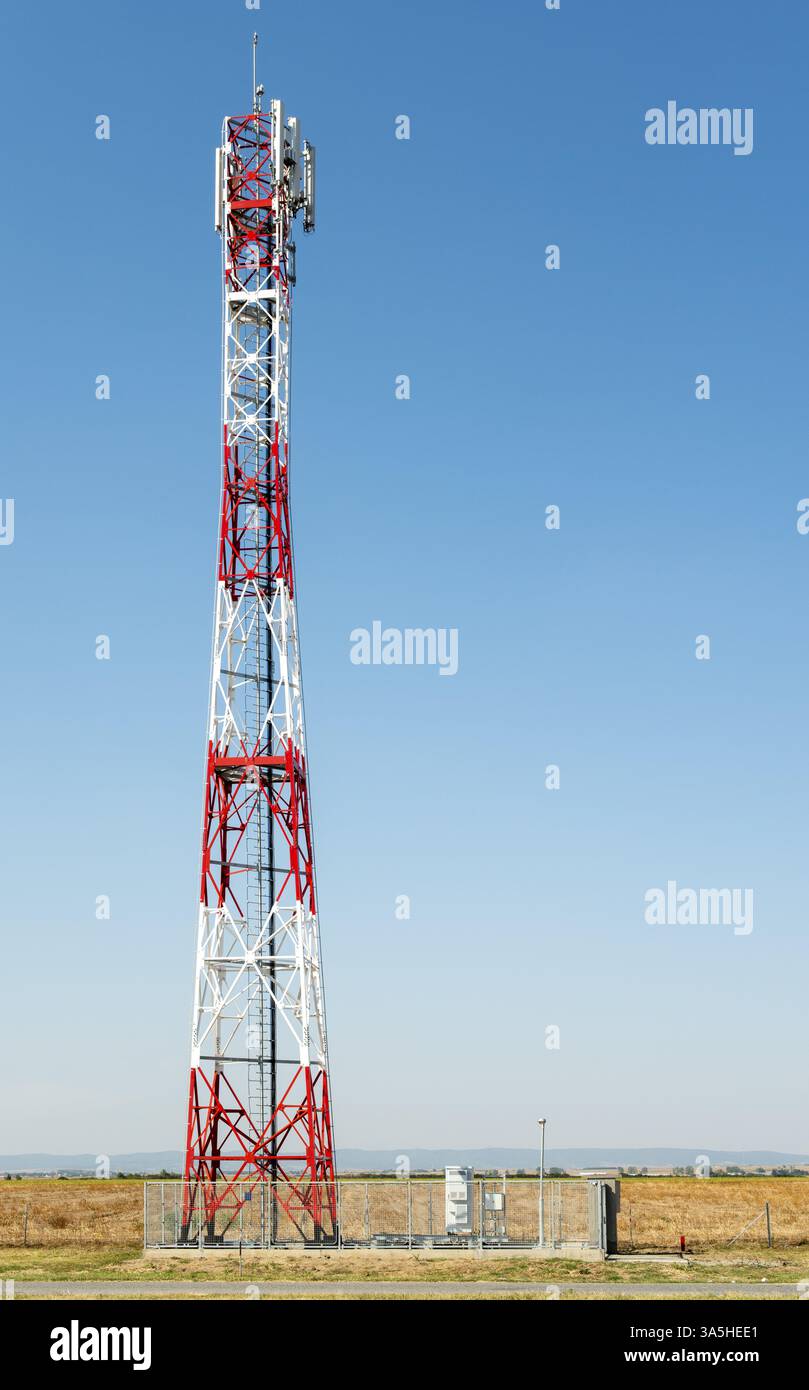 5G antenna for high speed internet distribution. 5G repeaters outside the city. Bright colours ...