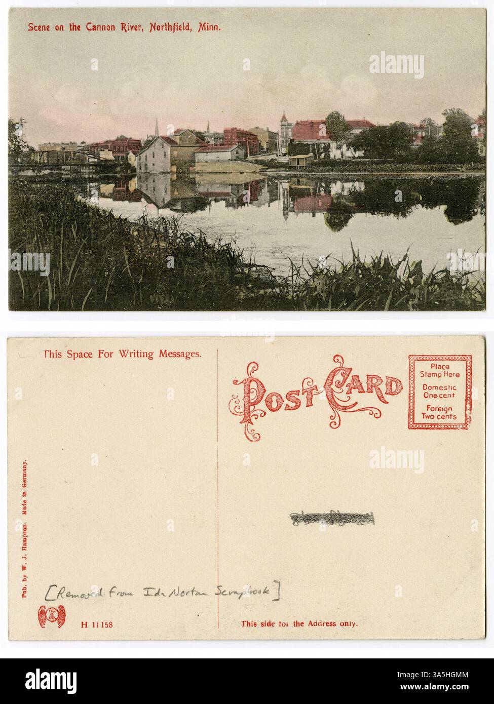 Tinted postcard looking north up the Cannon River towards the Fourth ...