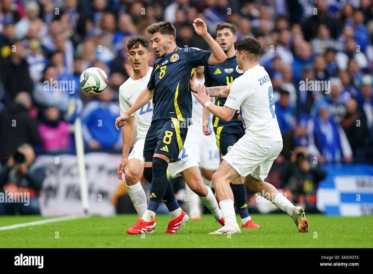 Scotland's Billy Gilmour and Greece's Christos Zafeiris (right) battle ...