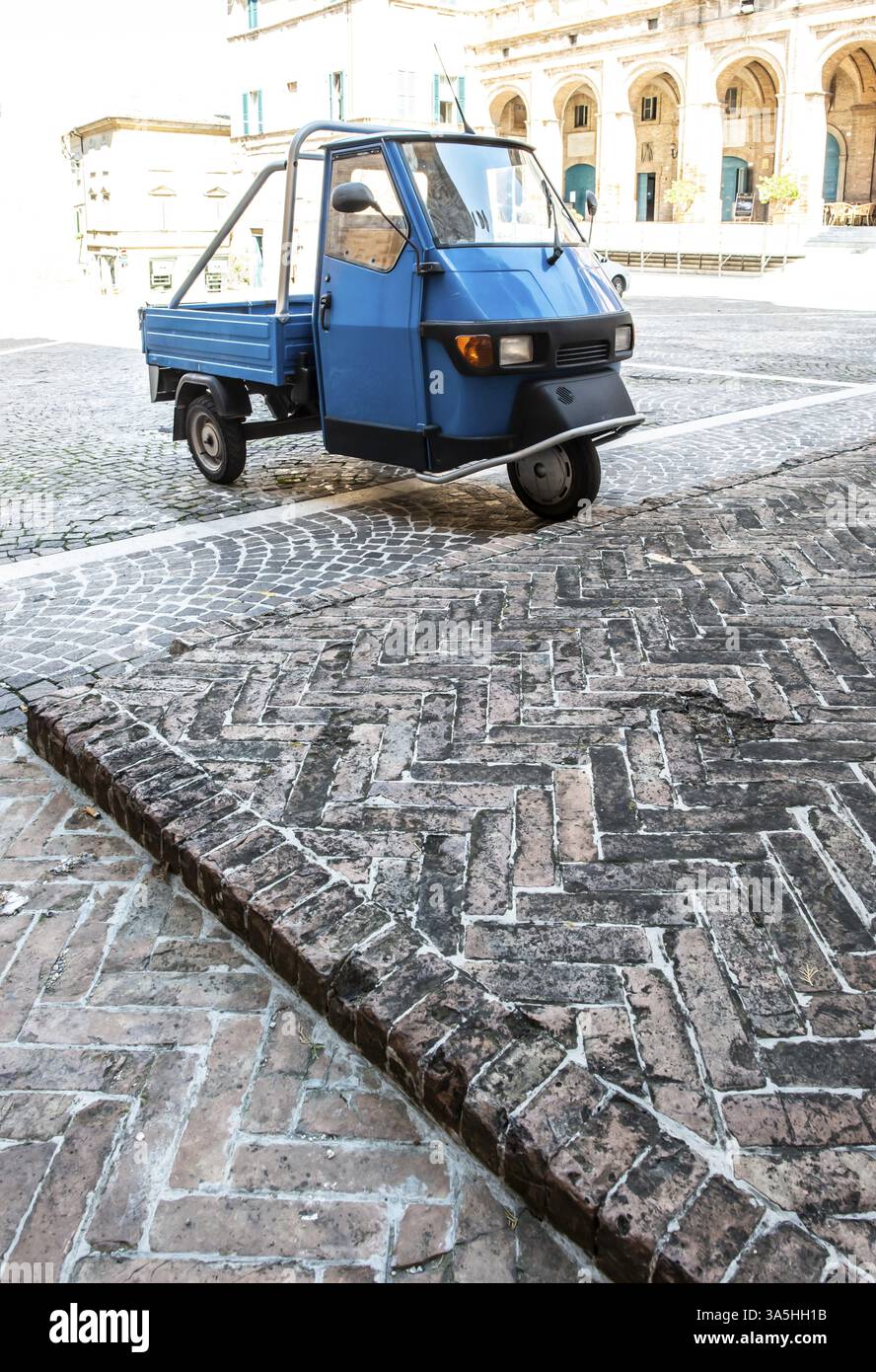 Typical italian farm truck on three wheels. Parked in ancient italian ...