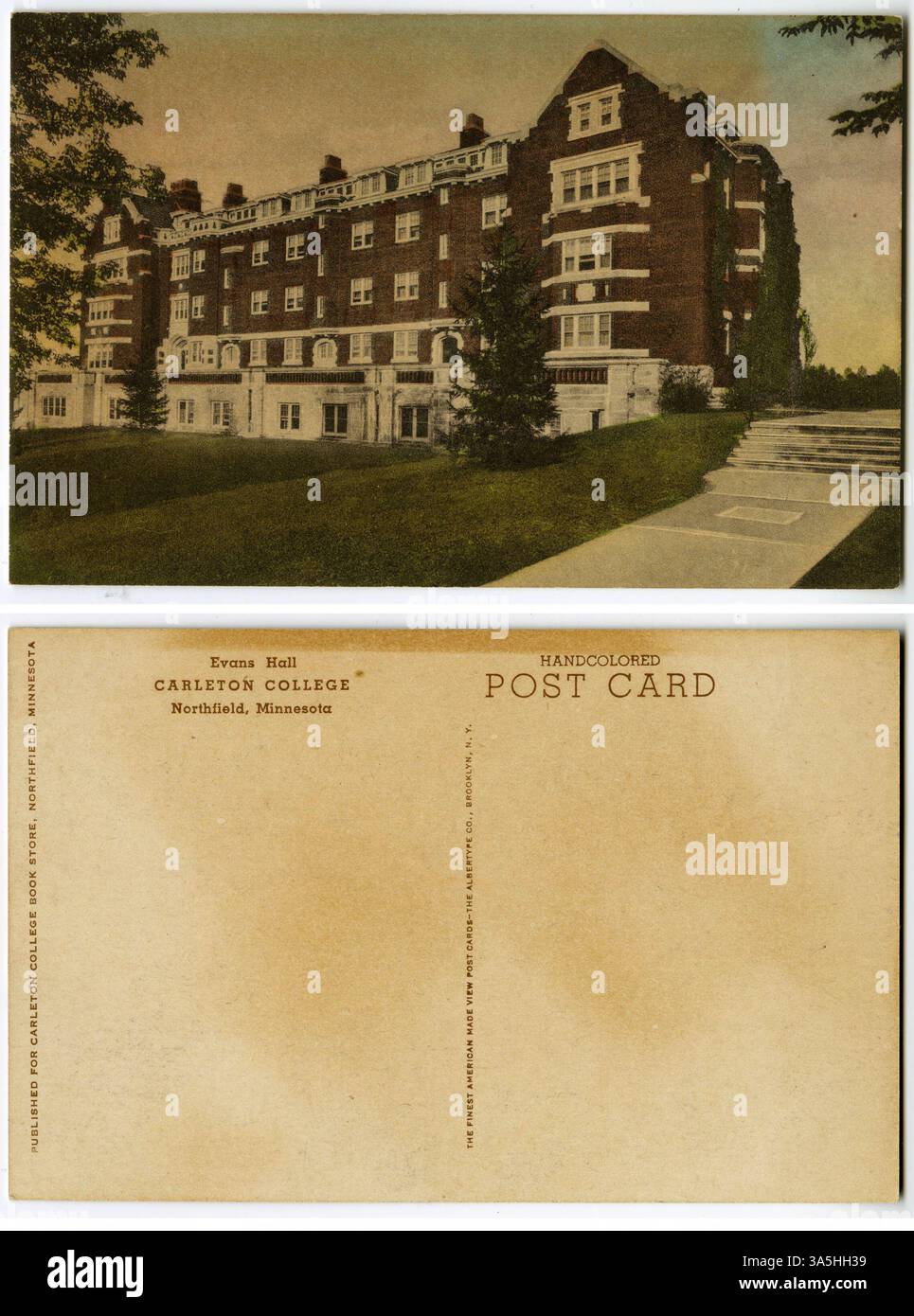 Hand-colored postcard depicting Margaret J. Evans Hall at Carleton ...