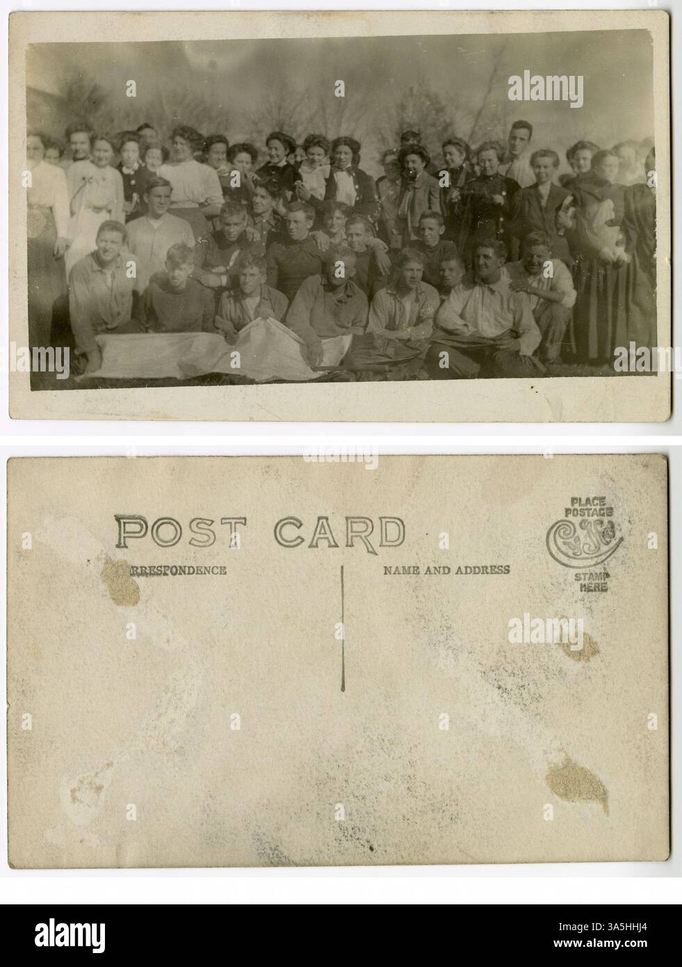 A group of unidentified students pose for an outdoor photograph hi-res ...