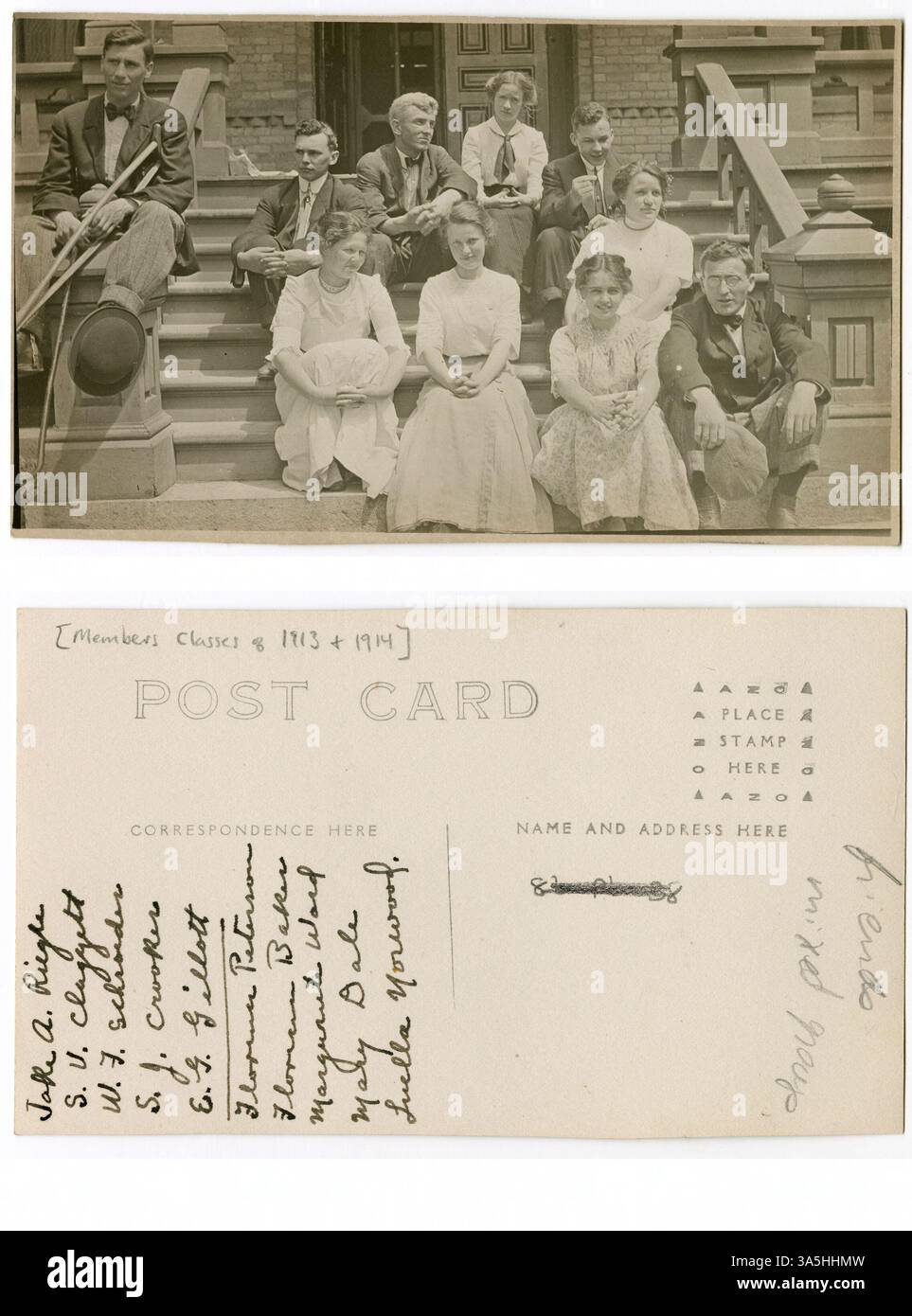 Students from the classes of 1913 and 1914 are photographed sitting on ...