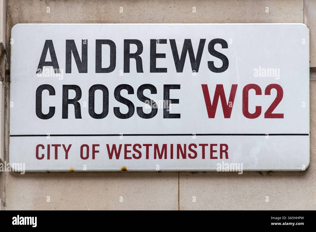 Andrews Crosse road sign, street name in City of Westminster, London ...
