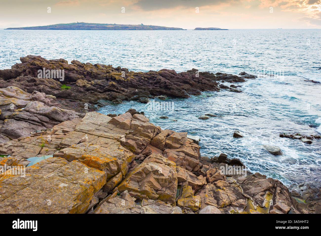 sea rock on the coast. travel nature background with stone on the shore ...