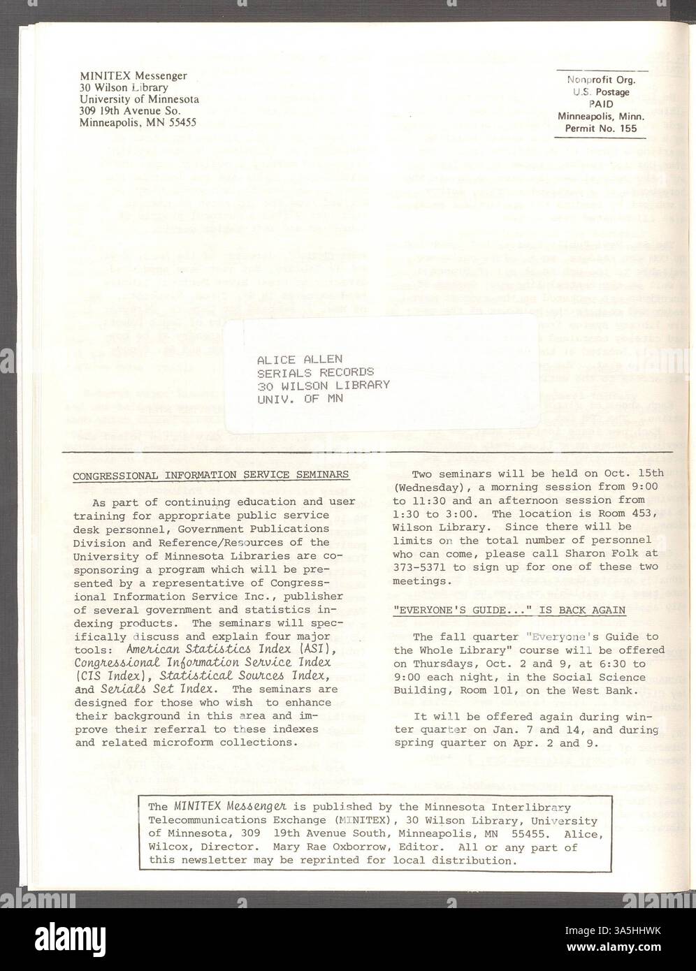 The september 1980 issue of minitex messenger highlights advance hi-res ...