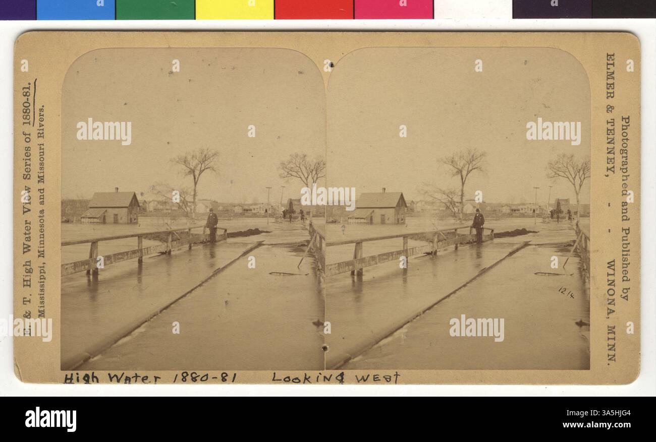 This stereocard depicts the Minnesota River flood in April 1881 ...
