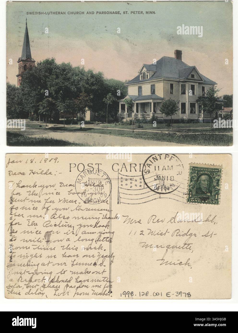 This colorized postcard shows the Swedish Lutheran Church and its ...